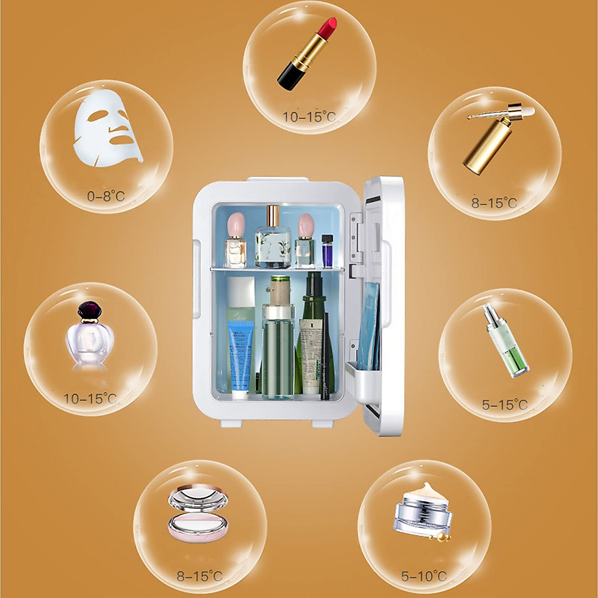 Mini Beauty Fridge, 10 Liters Beverage Refrigerator, Portable Beauty Freezer for Skincare, Breast Milk, Snacks, Medications and Beverage, Cooling and Heating, Mirrored Door