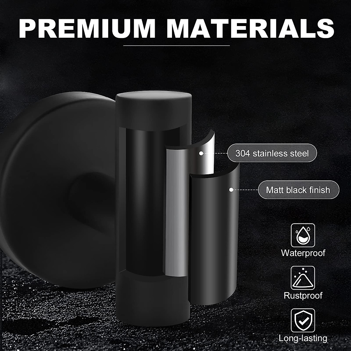 Budding Joy Towel Hooks for Bathrooms, Black Towel Hook Wall Mounted, Durable Stainless Steel Towel Hanger with Sleek Look, Heavy Duty Wall Hook for Hanging Coat Robe, Easy to Clean, 4-Pack