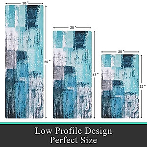Pauwer Kitchen Rug Sets 3 Piece with Runner Farmhouse Kitchen Rugs and Mats Non Skid Washable Cushioned Kitchen Area Rug Floor Mat Waterproof Runner Rugs for Hallway Kitchen Laundry Room, Turquoise