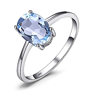 JewelryPalace Class Natural Gemstone Blue Topaz Birthstone Solitaire Engagement Rings for Women, Anniversary 14K Gold Plated 925 Sterling Silver Promise Rings for Her Size 8
