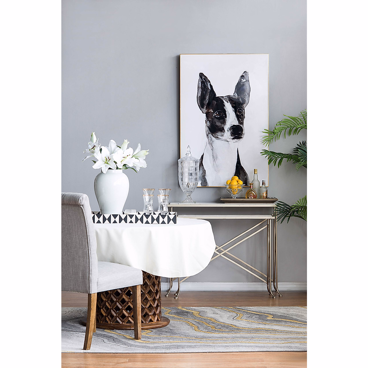 A&B Home Rectangular Serving Tray,Hanley Geometric Wood Trays with Handles,Decorative Trays with Vibrant Black and White Art Decor Patterns in 2 asst,25x15 inch