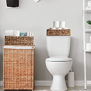 Toilet Paper Basket Natural Woven Bathroom Storage Organizer Basket Wicker Decorative Toilet Roll Holder Tank Basket(Water Hyacinth)