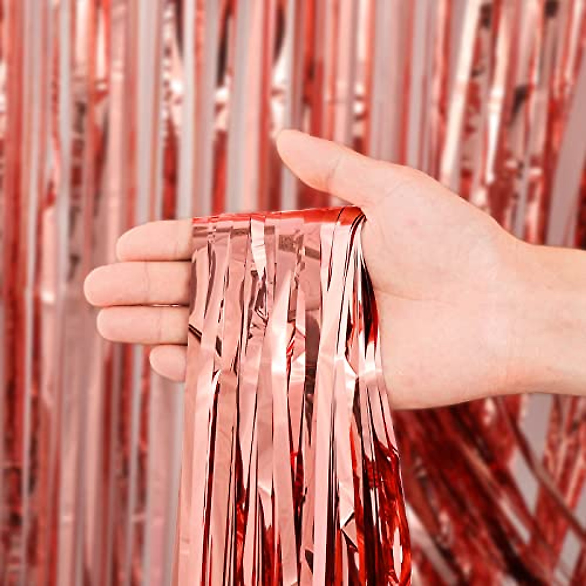 Kipommic 3 Pack Foil Fringe Backdrop Curtains - Rose Gold Tinsel Streamers for Birthday, Graduation Baby Shower Gender Reveal Disco Bachelorette Party Decorations
