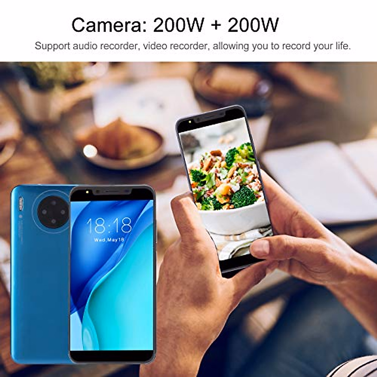 Unlocked Smartphones 3G, International Android Unlocked Cell Phones, 5.72in HD Screen, 512MB +4G, 2MP + 2MP Quad Camera, Dual Card Dual Standby, Face ID&Fingerprint Unlock(Blue)