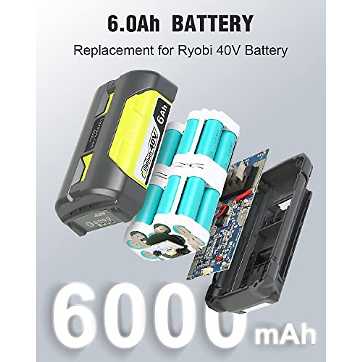 COOMYXIN 6.0Ah 40V Battery Replacement for Ryobi 40V Battery OP4040 OP4026 OP4030 OP4050 OP4060A，Compatible with Ryobi 40-Volt Battery Power Tools