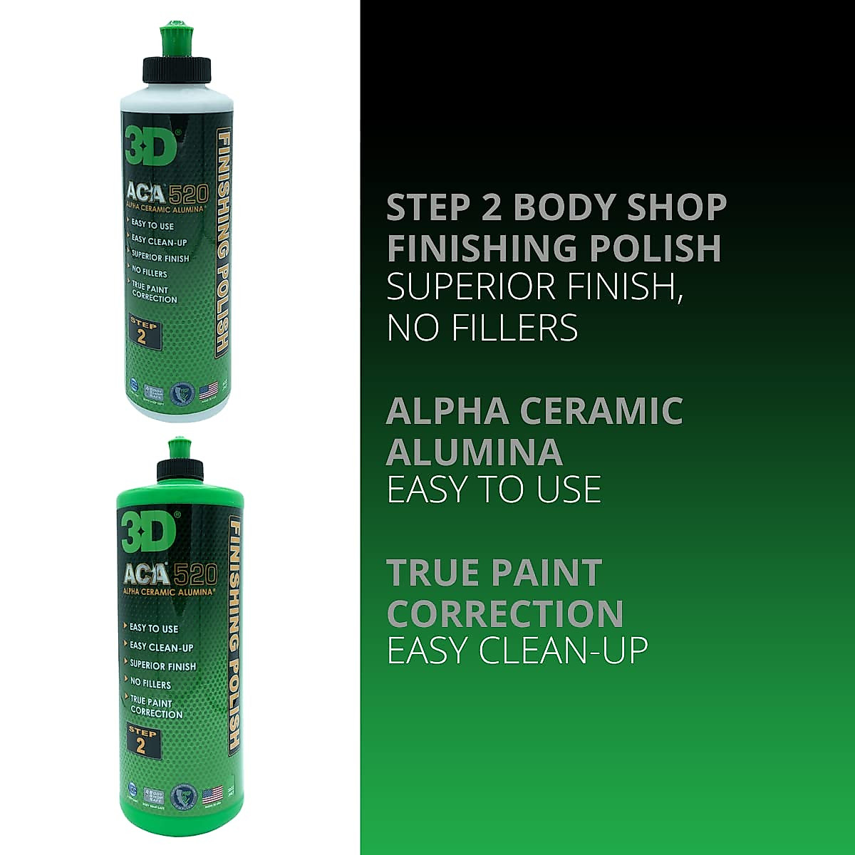 3D ACA 520 Finishing Polish - 8oz - Step 2 Body Shop Finishing Polish - Easy Clean Up, Superior Finish, No Fillers - True Paint Correction - Alpha Ceramic Alumina
