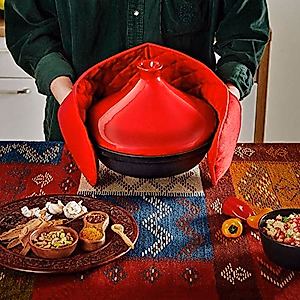 Moroccan tagine Pot Small tagine Bowl Round Ceramic Casserole Clay Pot with lid Heat-Resistant hot Pot earthen Pot Multifunctional cookware for stew Soup A 16 23 cm