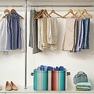 WELLDAY 2PCS Storage Basket Mexican Serape Blanket Stripes Large Foldable Storage Bin Cube Collapsible Organizer