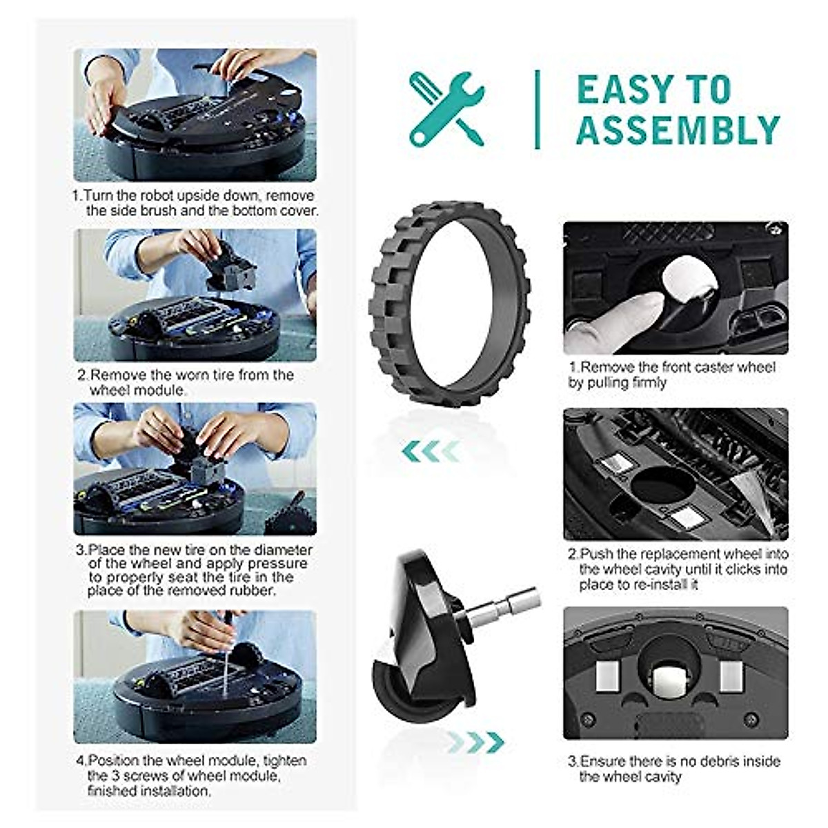 Front Caster Ball Wheel & Drive Wheel Tires Compatible with IRobot Roomba S Series S9 (9150) S9+ S9 Plus (9550) Robot Vacuum Cleaner Accessories Replacement Parts (Front Wheel& 4 Tire)