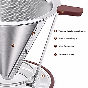 Pour Over Coffee Dripper, MISETTO Stainless Steel Filter,Easy to Clean Paperless pour over coffee maker,Reusable Filter,Cone Dripper with Removable Cup