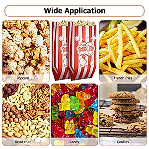 Snack Container 100 Pieces Paper Popcorn Bags Bulk, Red and White Popcorn Bags Individual Servings for Popcorn Machine Party Kitchen Party Movie Theater, Carnival Party
