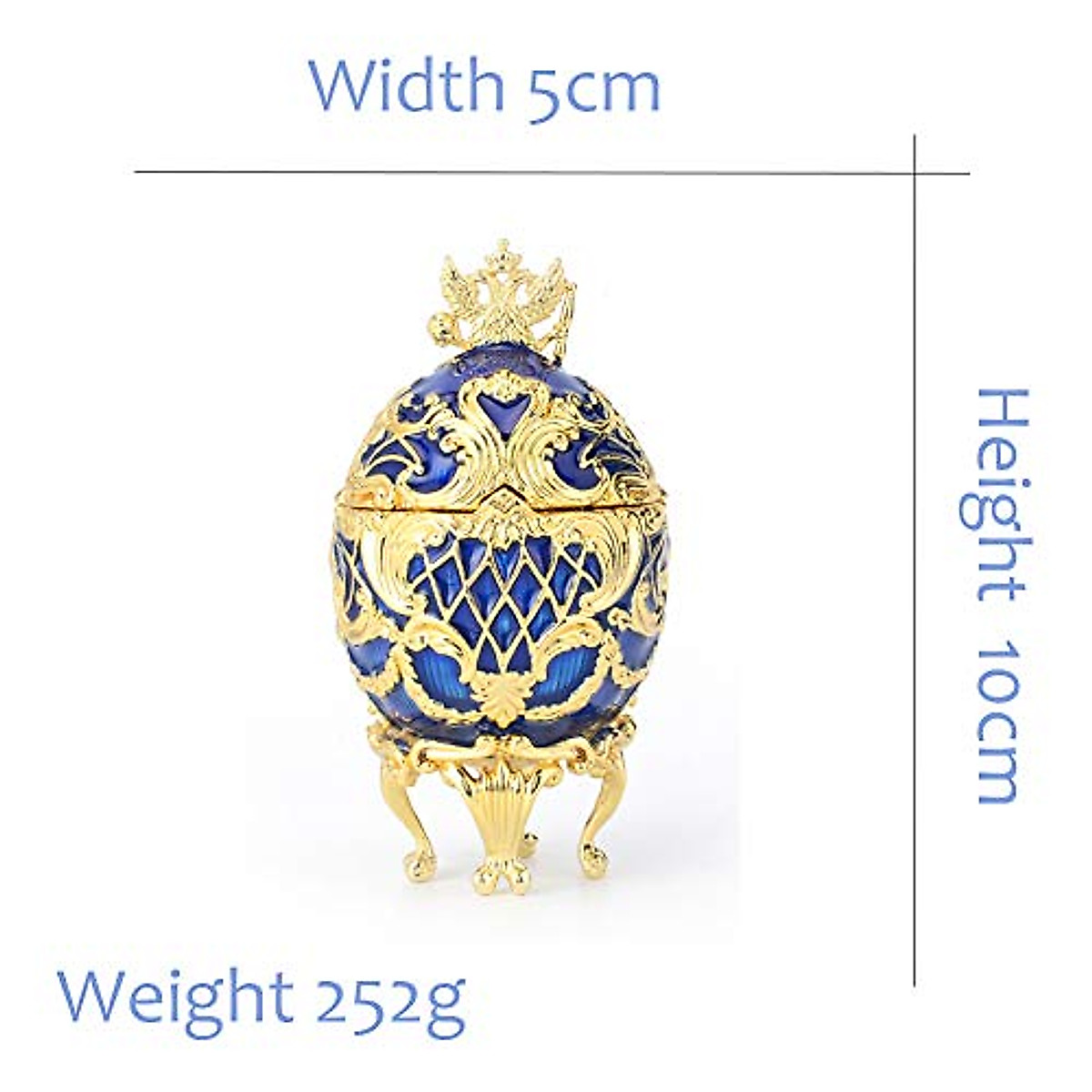 FASALINO Faberge Egg Jewelry Trinket Box Classic Hand-Painted Ornaments Metal Craft Gift for Home Decor (Blue)