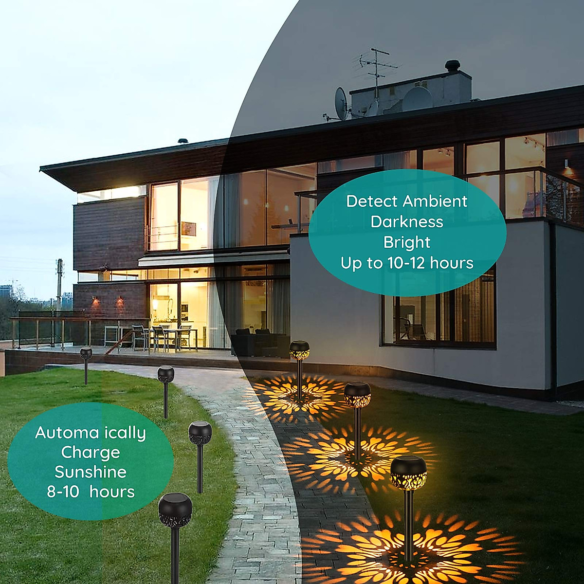 OOWOLF Solar Pathway Lights Outdoor IP65 Waterproof Solar Powered Garden Lights, Long Last Auto On/Off Pathway Decor LED Landscape Lighting for Path Walkway Patio Yard Lawn (4 Pack, Warm-Red Light)