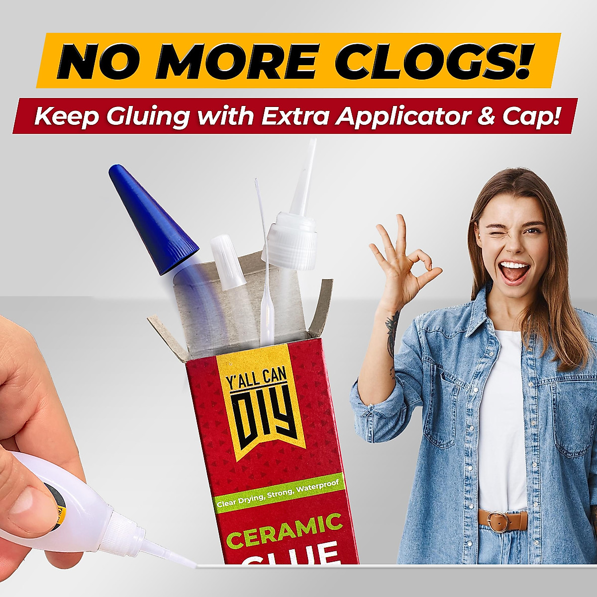 Y'allCanDiy Waterproof Ceramic Glue - Temperature Resistant Ceramic CA Glue Repair for Pottery, No Smell After Cure. Best Cyanoacrylate Based Adhesive for China and Porcelain