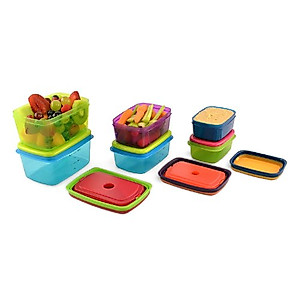 Fit & Fresh Kids' Healthy Lunch Set, 14-Piece Value Reusable Container Set with Removable Ice Packs, Leak-Proof, BPA-Free, Portion Control