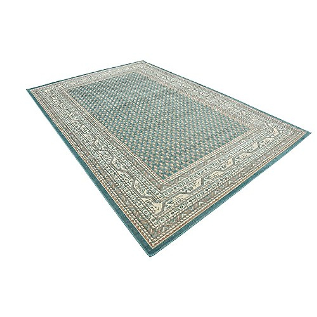Unique Loom Williamsburg Collection Traditional Border with Dotted Center Area Rug, Rectangular 6' 1" x 9' 0", Teal/Beige