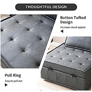 NIOIIKIT Convertible Pull Out Sleeper Sofa Bed, Modern PU Leather 2-in-1 Single Lazy Sofa, Ottoman with Backrest and Pillow for Living Room, Bedroom, Office, Lounge (Dark Grey PU)
