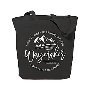 GXVUIS Waymaker Canvas Tote Bag for Women Religion Bible Verse Reusable Grocery Shoulder Shopping Bags Christian Gifts Black