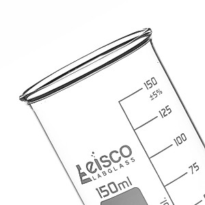 Eisco 12PK Tall Form Beakers Without Spout, 150mL - Graduated - Borosilicate Glass - Berzelius Beaker