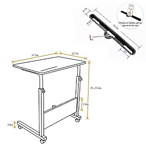 SogesPower 31.5 inches Mobile Laptop Desk with Slot Adjustable Side Table Computer Stand for Bed Sofa, Black