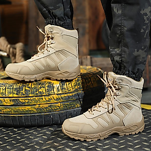 IODSON Men’s Military Tactical Boots Lightweight and Durable work Boots Outdoor Combat Jungle Anti-Slip Boots Hiking Boots Backpacking Boots Brown 9