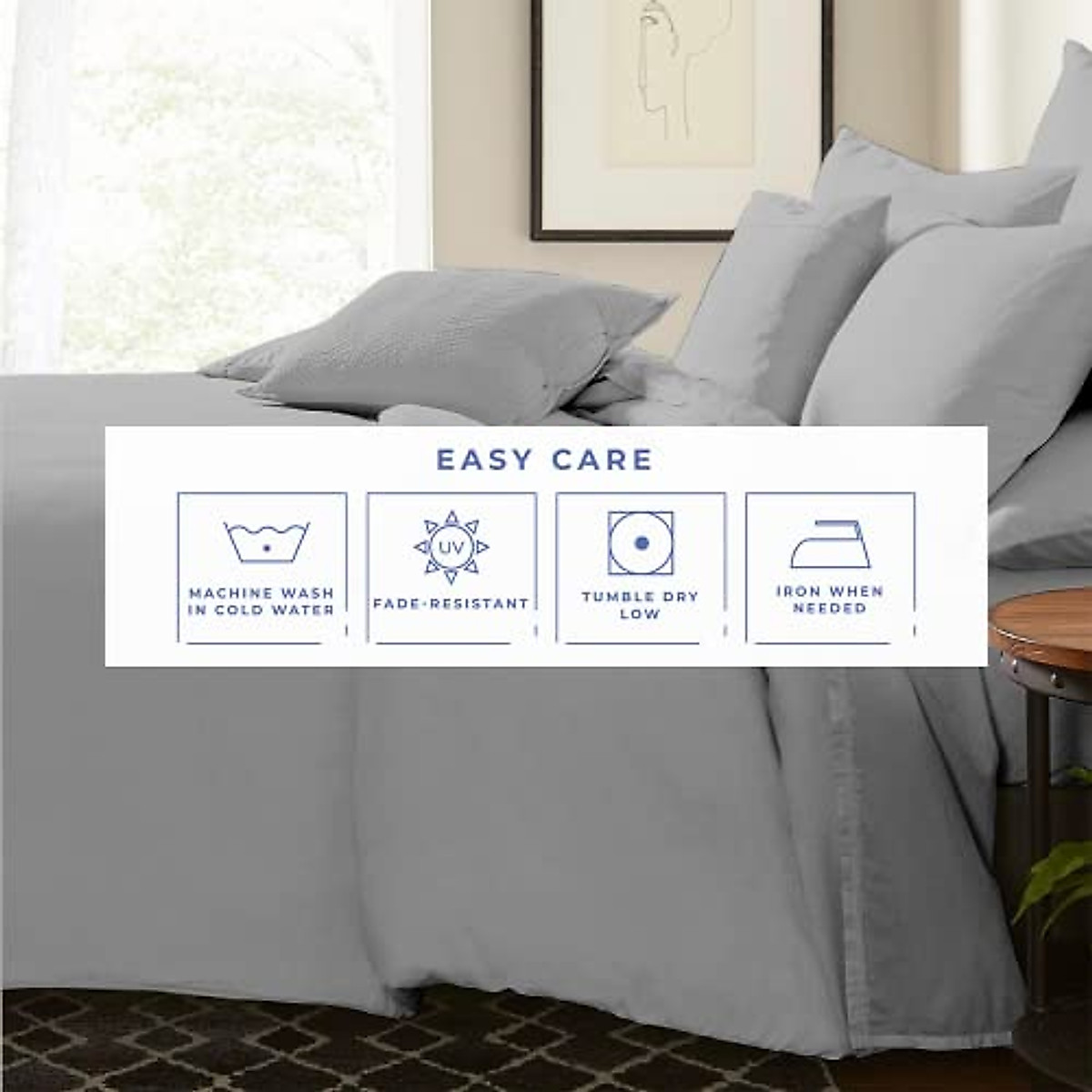 Kotton Culture Plush Modern Duvet Cover Set 3 Piece with Zipper Closure & Corner Ties 100% Egyptian Cotton 1000 TC Luxury 1 Duvet Cover 2 Pillow Shams (California King/King Silver)