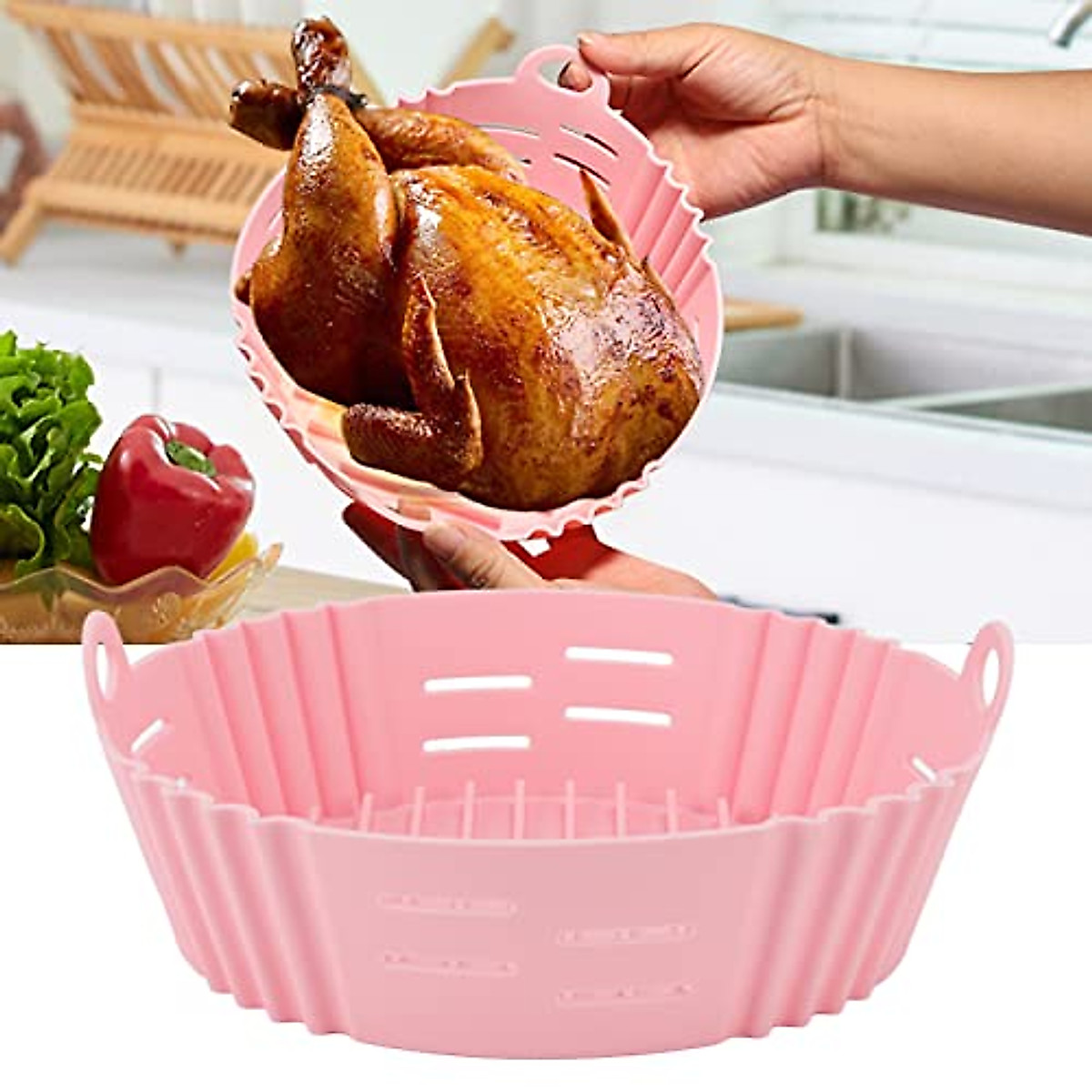 DAUERHAFT Air Fryer Silicone Liner, Washable Oilproof Air Fryer Insert Food Grade for Kitchen(Pink)