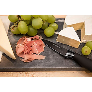 Luxhomewares 6 Piece Knife Set | 5 Beautiful Black Titanium Knives with Block Sharp Kitchen Sets Multiple Size, All Purpose 8 inch Chef, Bread, & Carving Utility Paring