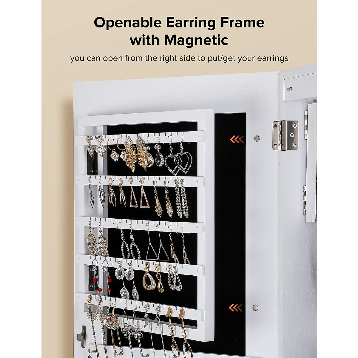 Nicetree 8 LEDs Standing Jewelry Mirror Cabinet, Full Length Mirror and Jewelry Storage All in One, Superior Storage Capacity Jewelry Armoire Stand Up Mirror (White)