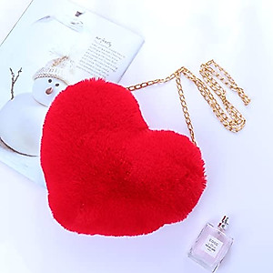PartyKindom Heart Bag Tote Bags with Chain- Handbags for Women, Plush Peach Heart Crossbody Bag Wallet Large Purses Shoulder Bag Bucket Cross- body Purse (Red) Heart Shaped Purse