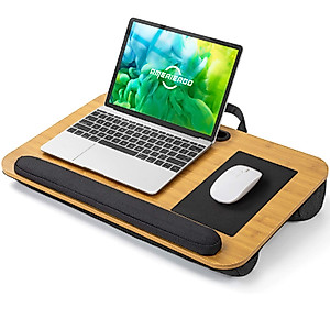 AMERIERGO Lap Desk - Fits Up to 17 Inch Laptop Lap Desk with Wrist Rest & Built-in Mouse Pad, Portable Laptop Stand for Sofa & Bed, Multifunctional Slot for Tablet, Pen & Phone (Natural Wood)