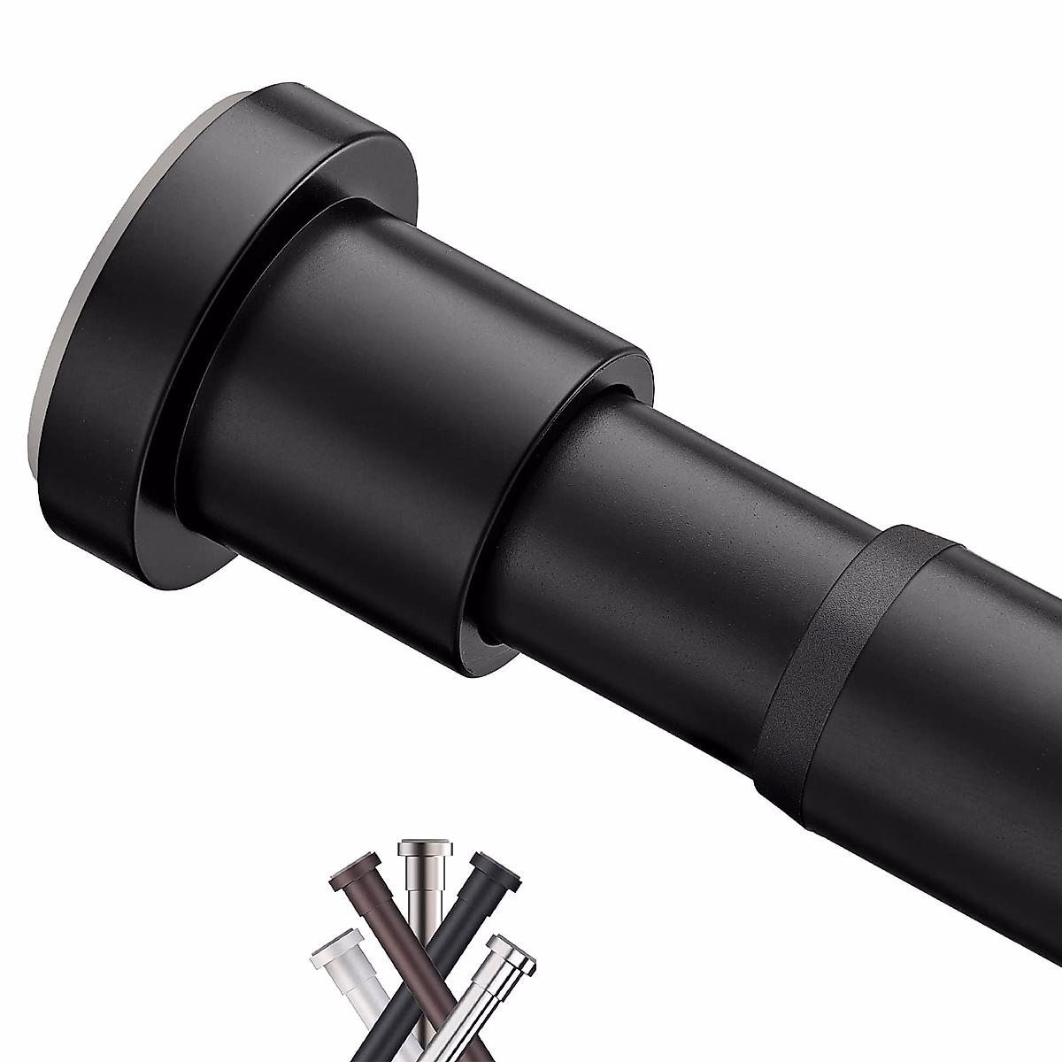 Eboatop Long Tension Shower Curtain Rod 62-105 inches - Adjustable Non-Slip Spring Tension Curtain Rod for Bathroom, Window, Doorway, Matte Black