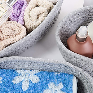 BQEE Cotton Rope Handmade Woven Home Storage Household Candy Toys Storage Basket Sundries Collection Box Candy Snack Food Tray SML Pack of 3 (Round, Grey)