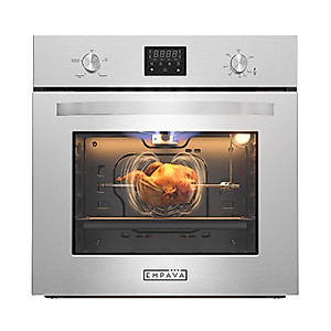 Empava 24" Single Gas Wall Oven Bake Broil Rotisserie Functions with Digital Timer and Convection Fan in Stainless Steel