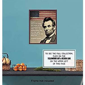 Abe Lincoln Quote, American Flag Art - 8x10 Patriotic Wall Decor for Home or Office - Unique Gift for Republicans, Conservatives, Democrats, Liberals Fans - UNFRAMED Constitution Art