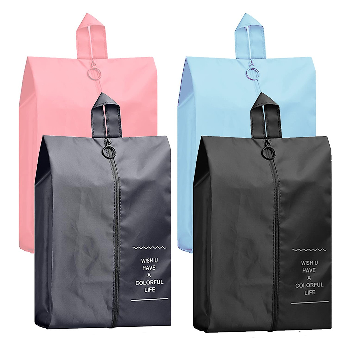 ELANE 4 Pcs Packing Shoe Bags for Travel,Shoe Bags for Storage in Closet Shoe Travel Bags for Packing,Shoe Travel Bags for Luggage for Women Men (Black,Grey,Pink,Blue)
