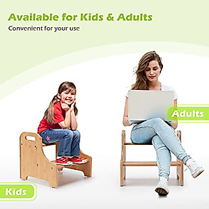 OasisCraft Step Stool for Adults, Bamboo Two Step Stool with Handle Stepping Stool Potty Training Stool Wooden Toddler Shower Stool for Kids, Senior, Kitchen, Bathroom, Bedside, Support 350LB