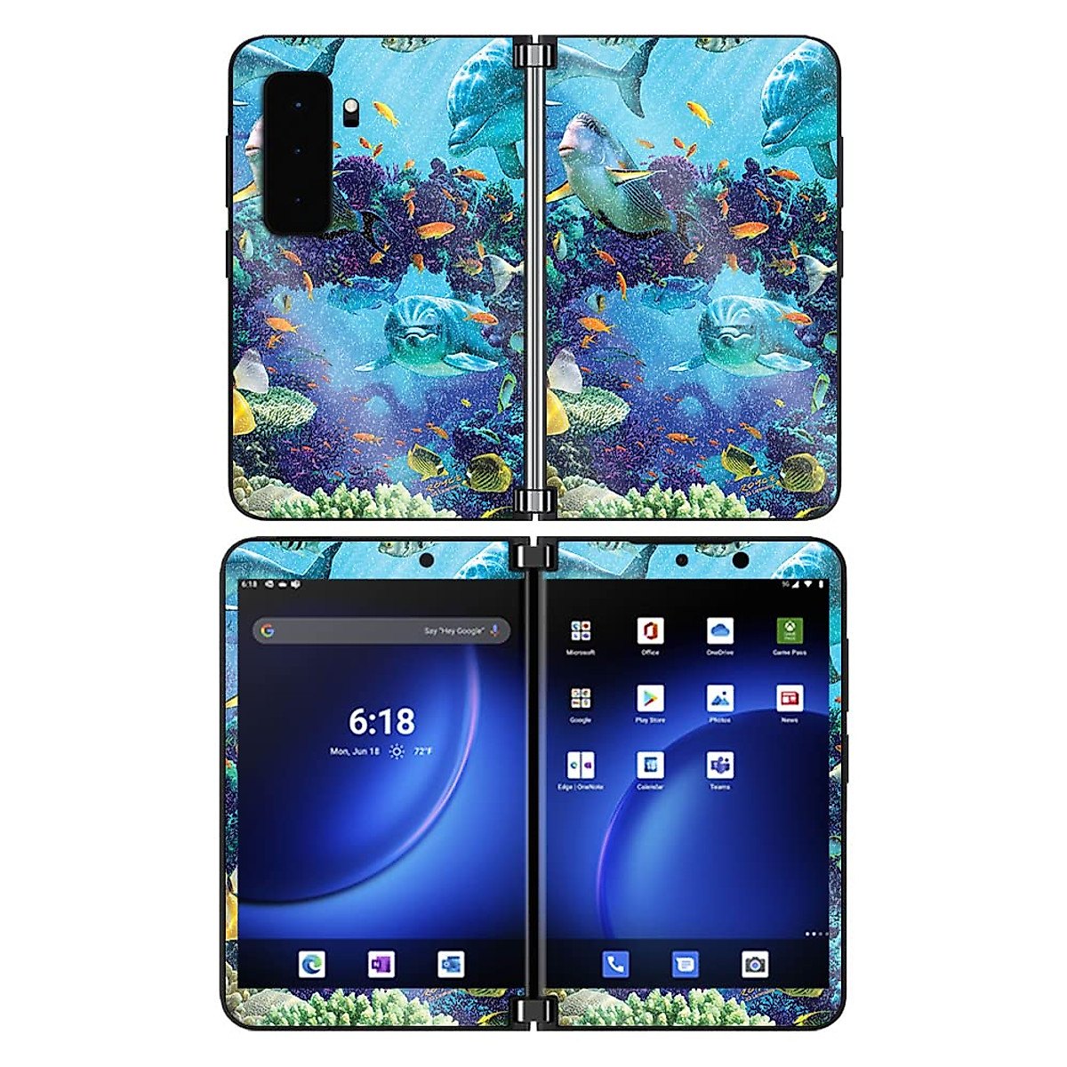 MightySkins Glossy Glitter Skin Compatible with Microsoft Surface Duo 2 - Ocean Friends | Protective, Durable High-Gloss Glitter Finish | Easy to Apply and Change Styles | Made in The USA