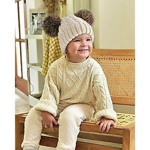 FURTALK Toddler Girls Boys Winter Hat Kids Pom Pom Beanie Hats Baby Faux Fur Pom Beanies Warm Soft Toddler Hats Pink