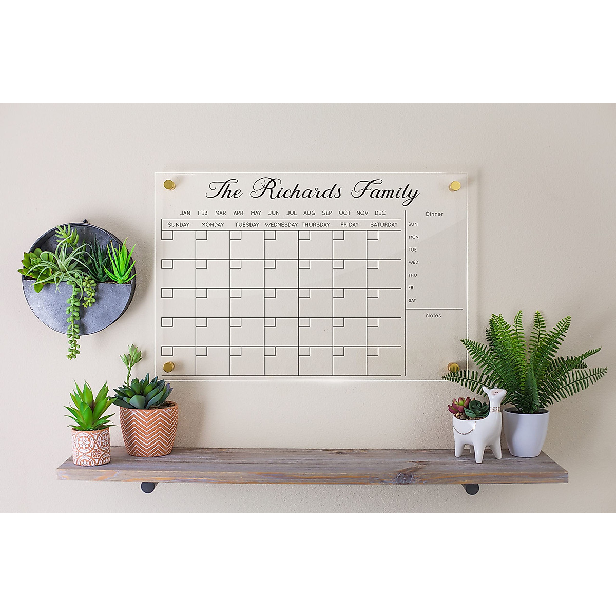 Personalized Acrylic Calendar for Wall - Ships Next Day, Made in America, Clear Dry Erase Planner for Home, Office, & Family, Glass Calendar Alternative, Easy to Clean (Clear - 16x20)