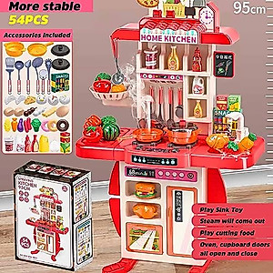 VisionKids Play Kitchen, Kids Kitchen Playset with Real Sounds & Lights, Kitchen Toys for Kids Ages 4-8,54Pcs Toy Sets Pretend Play Food Toy for Girls Boys Age 3 4 5 6 7 8