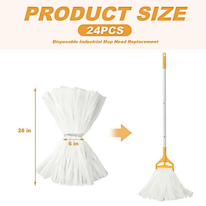 Tioncy 24 Pcs Disposable Industrial Mop Heads Replacements Non Woven Wet Mop Head Refill Cut End Wet Mop Refill Commercial Replacement Mop Heads for Floor Cleaning Supplies Mopping, White