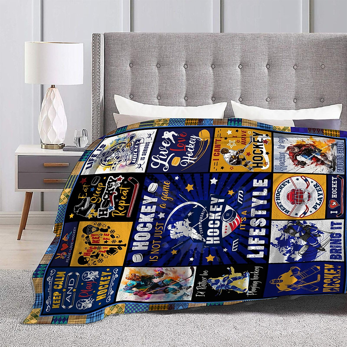 JOPJOLIW Ice Hockey Gifts, Hockey Player Blanket, Hockey Blanket for Boys, Hockey Gifts for Men Boys, Winter Gifts for Hockey Lovers, Hockey Player Gifts Warm Flannel Throw Blanket 50"X60"