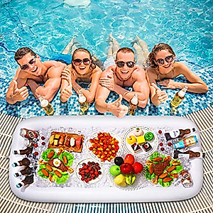 HEMOTON 2PCS Inflatable Serving Bars with Drain Plug - Food Drink Salad Buffet Tray with Mesh Food Cover for Indoor and Outdoor Party Pool Picnic Luau