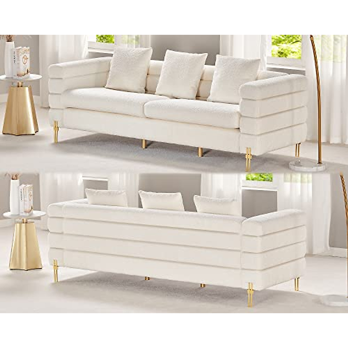 AMERLIFE Sofa, 2 Piece Sofa Set, Loveseat Set- Oversize Sofa Couch, Comfy Sofa for Living Room- Bouclé Deep Seat Sofa, White Sofa
