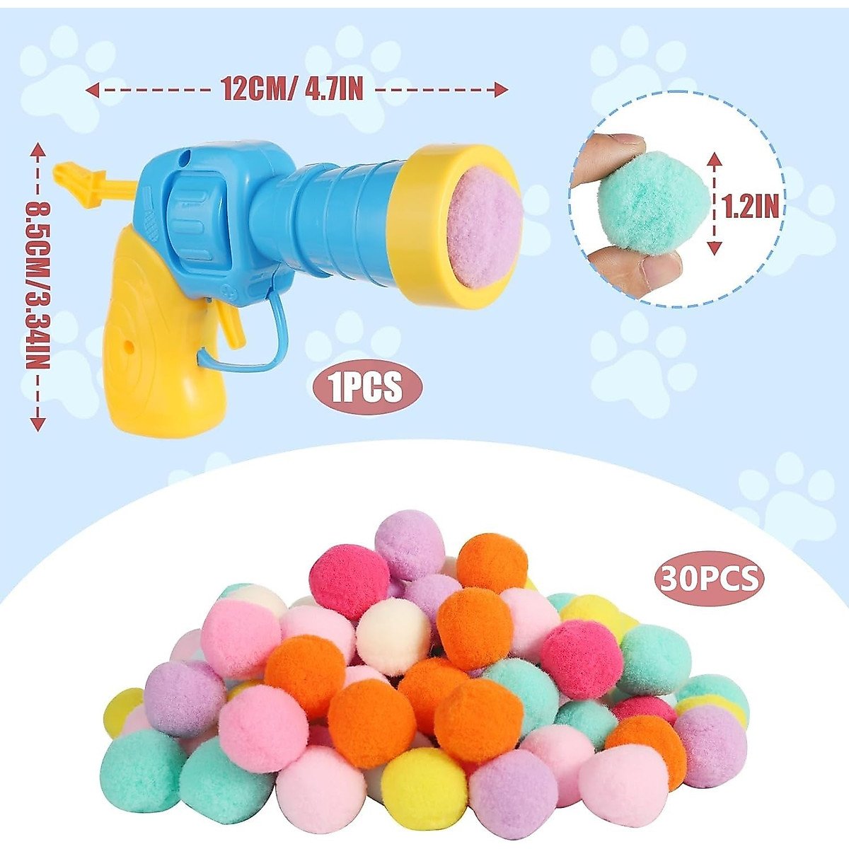 31Pcs Cat Ball Toy Launcher Gun, Cat Balls Fetch Toy, 30Pcs Plush Fuzzy Balls Launcher Cat Toy for Cats with 1 Gun, Funny Interactive Cat Toys for Bored Indoor Adult Cats, Cute Kitten Kitty Toys