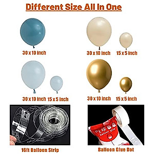 Beaumode Blue Slate Gold Balloon Garland Arch Kit Different Sizes 5/10/18 inch Balloons for Boys Baby Shower Birthday Christening Baptism Bridal Shower Anniversary Party Decorations (Blue Slate Gold)