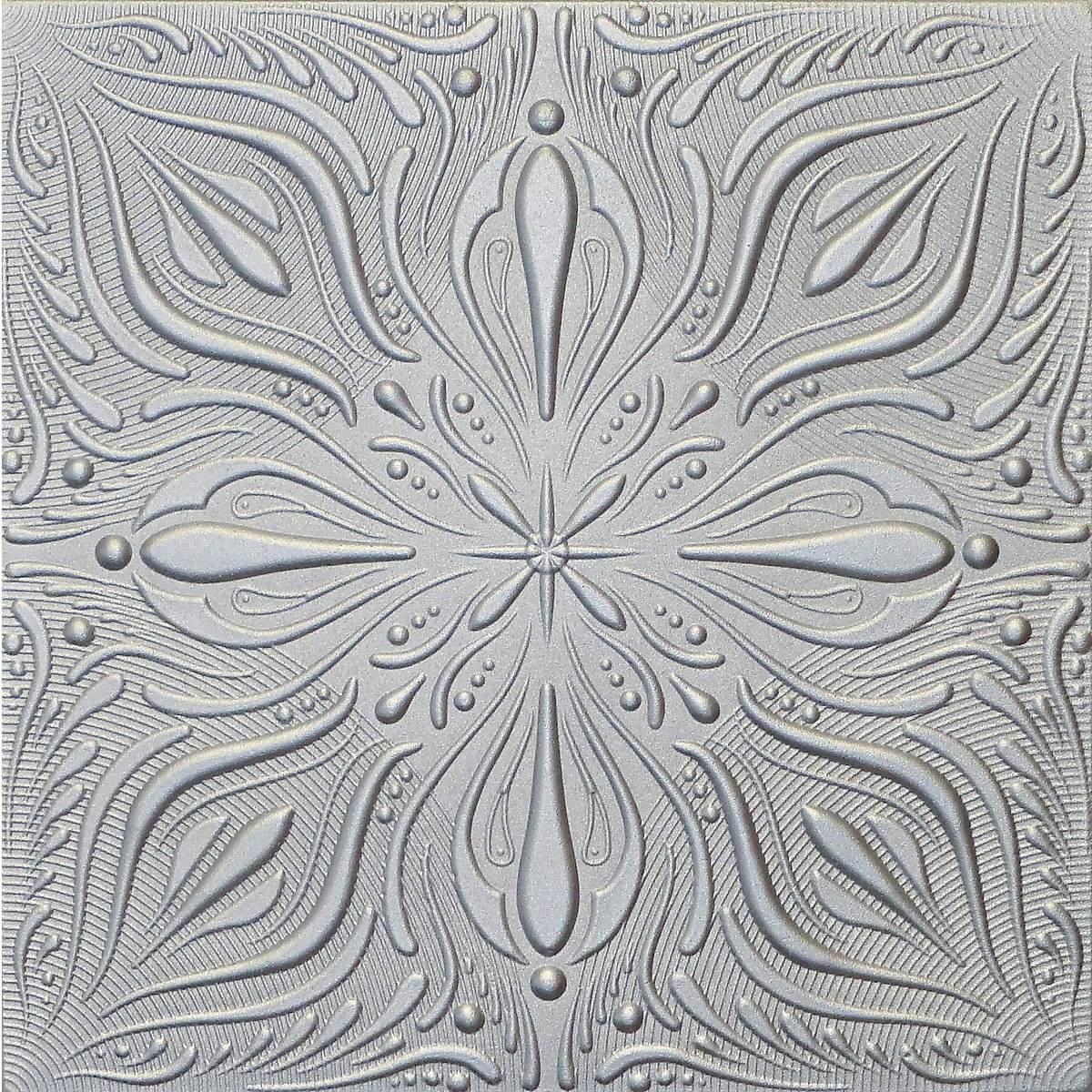 R9 Silver 20x20 Amazing Styrofoam Tin Look Ceiling Tiles Easy to Glue Up On Any Type of Surface