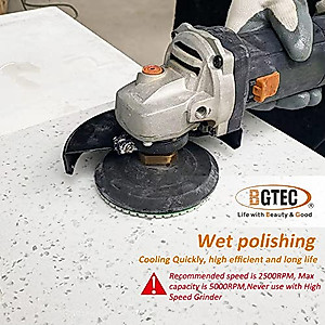 BGTEC 4" Wet Diamond Polishing Pads Set,7 Pieces Pads plus Rubber Hook and Loop Backing Pad for Marble Stone Quartz Tiles