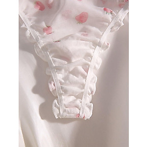 SHENHE Women's 3 Packs Sheer Mesh Lettuce Trim Cute Thong Mid Rise Panties Multicolor S